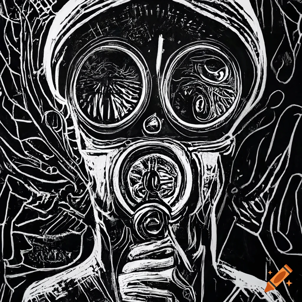 Alino print of men surrounded by mysterious objects in a surreal alien ...