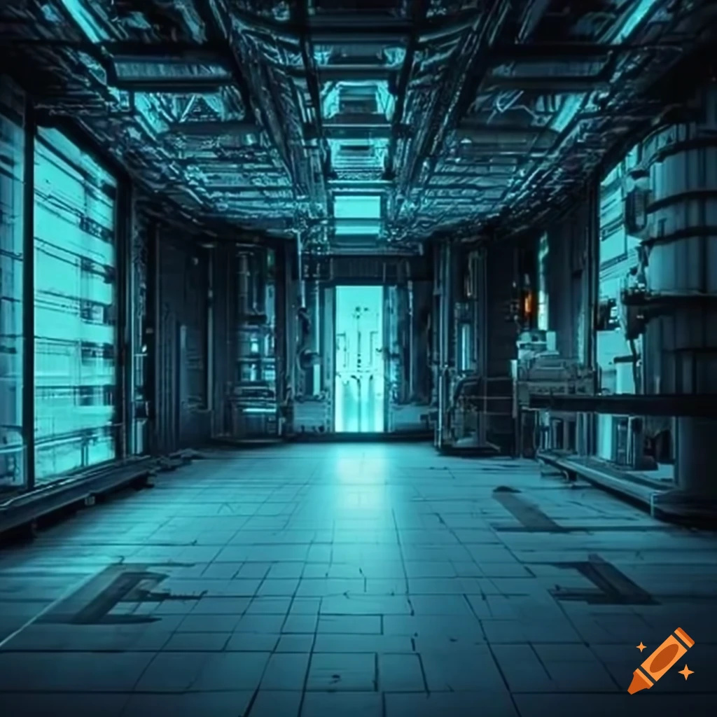 Interior of a futuristic chemical laboratory with dark and ominous ...