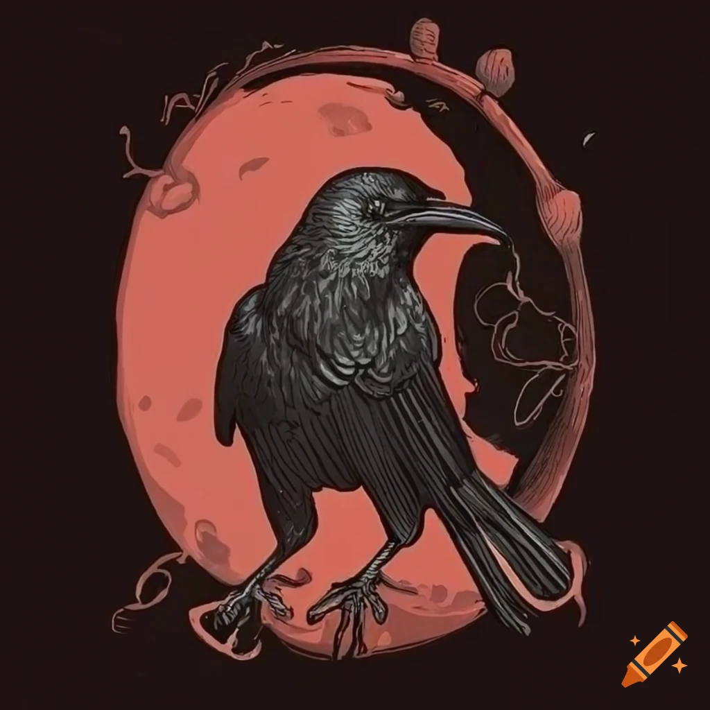 Crow in relief print style presenting a gift with human-like teeth on ...