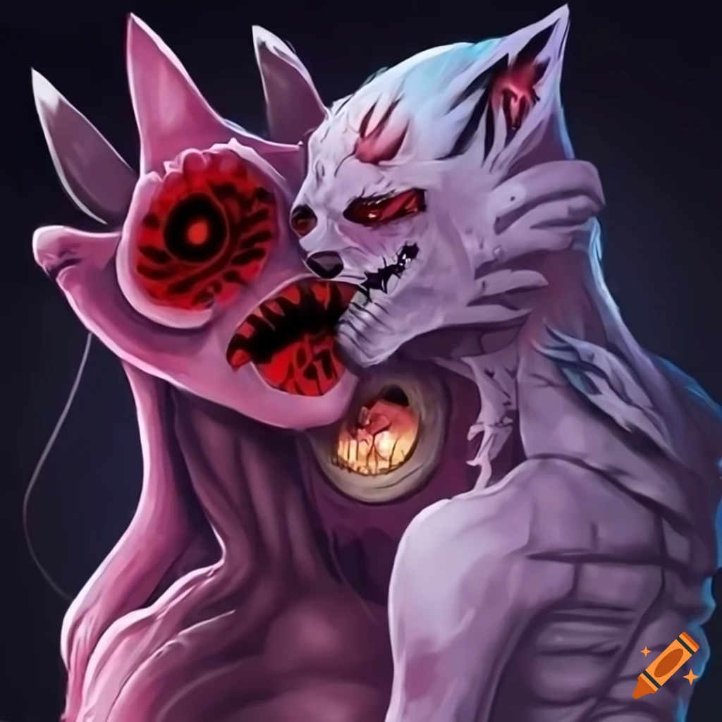 Dream caster aaron wolf and two-headed demon princess demogorgon falling in love on Craiyon