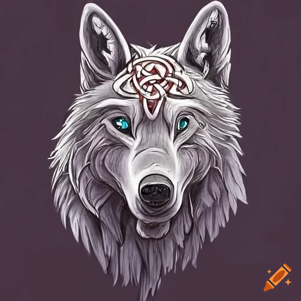 Celtic-inspired wolf head drawing on Craiyon