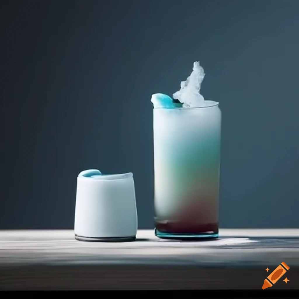 Futuristic drinks with foam on a table in 2259 on Craiyon