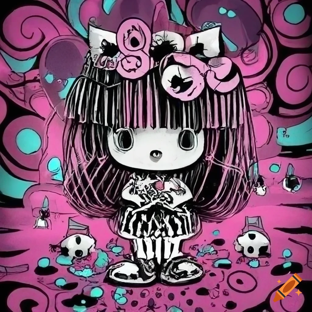 Colorful 1970s concert poster with chibi characters and psychedelic ...