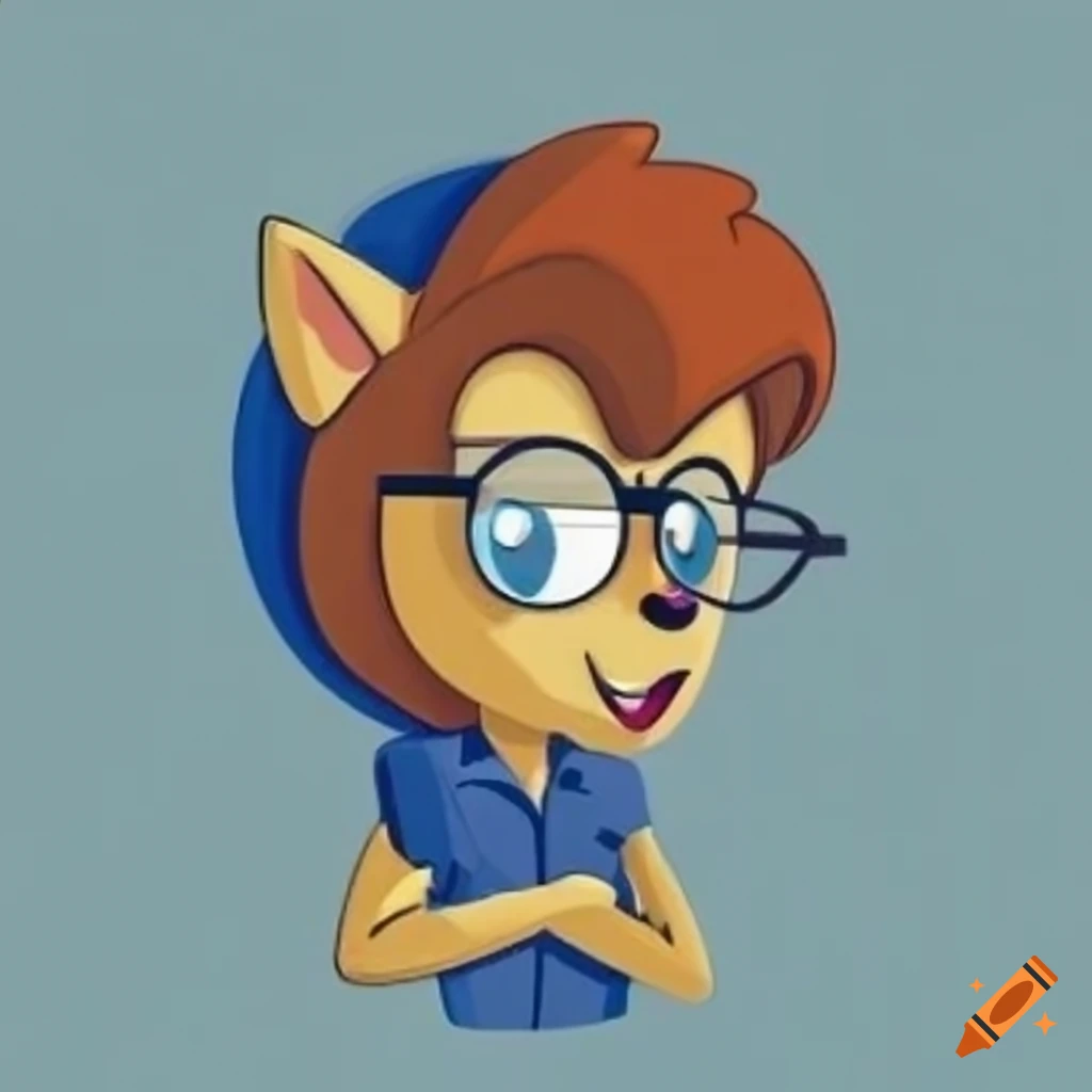 Sally acorn in royal blue shirt and glasses in side profile on Craiyon