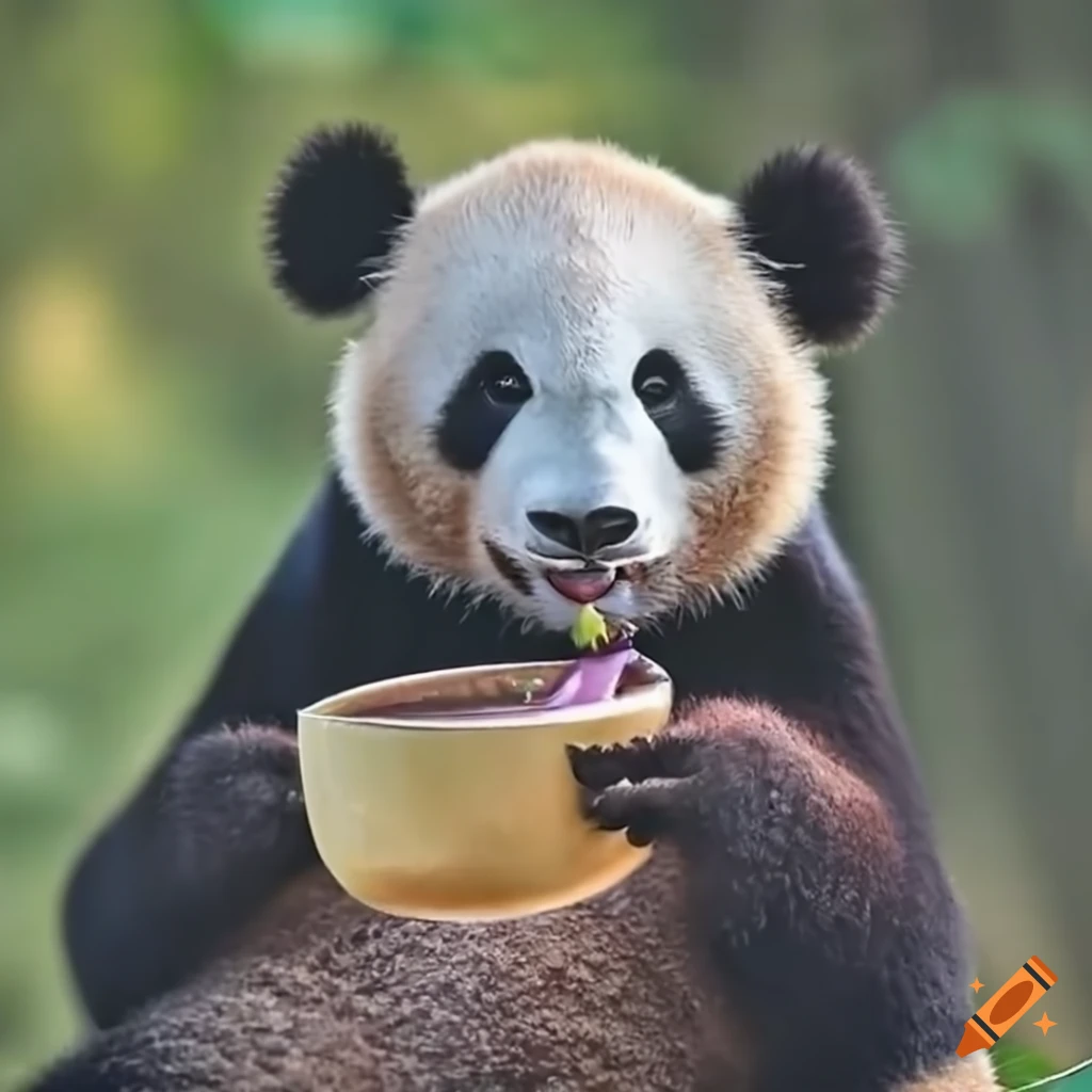 Panda enjoying a cup of coffee on Craiyon