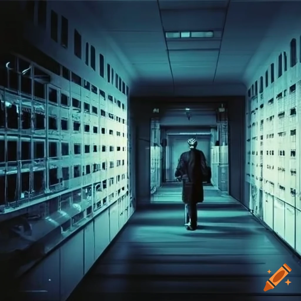 Interior of high-security government research lab with advanced ...