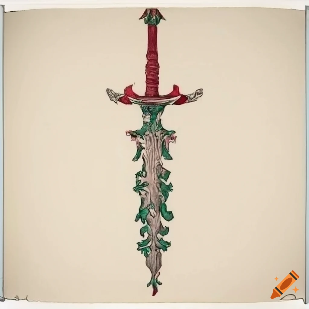 Majestic large great sword with an oak tree-like handle for a tattoo ...