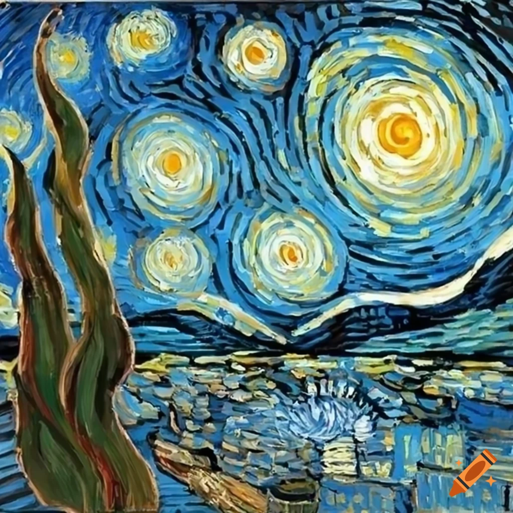 Copy of the famous painting Starry Night by Van Gogh on Craiyon