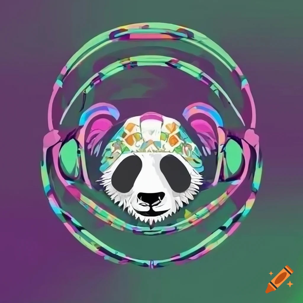 Smiling persian panda face logo design with abstract geometric elements ...