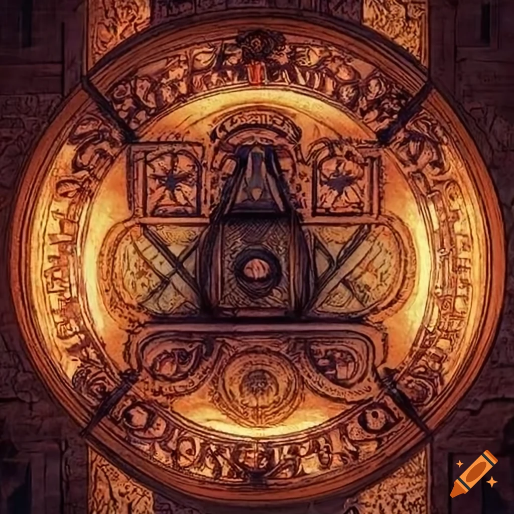 Enigmatic occult temple with arcane architecture and esoteric symbols ...