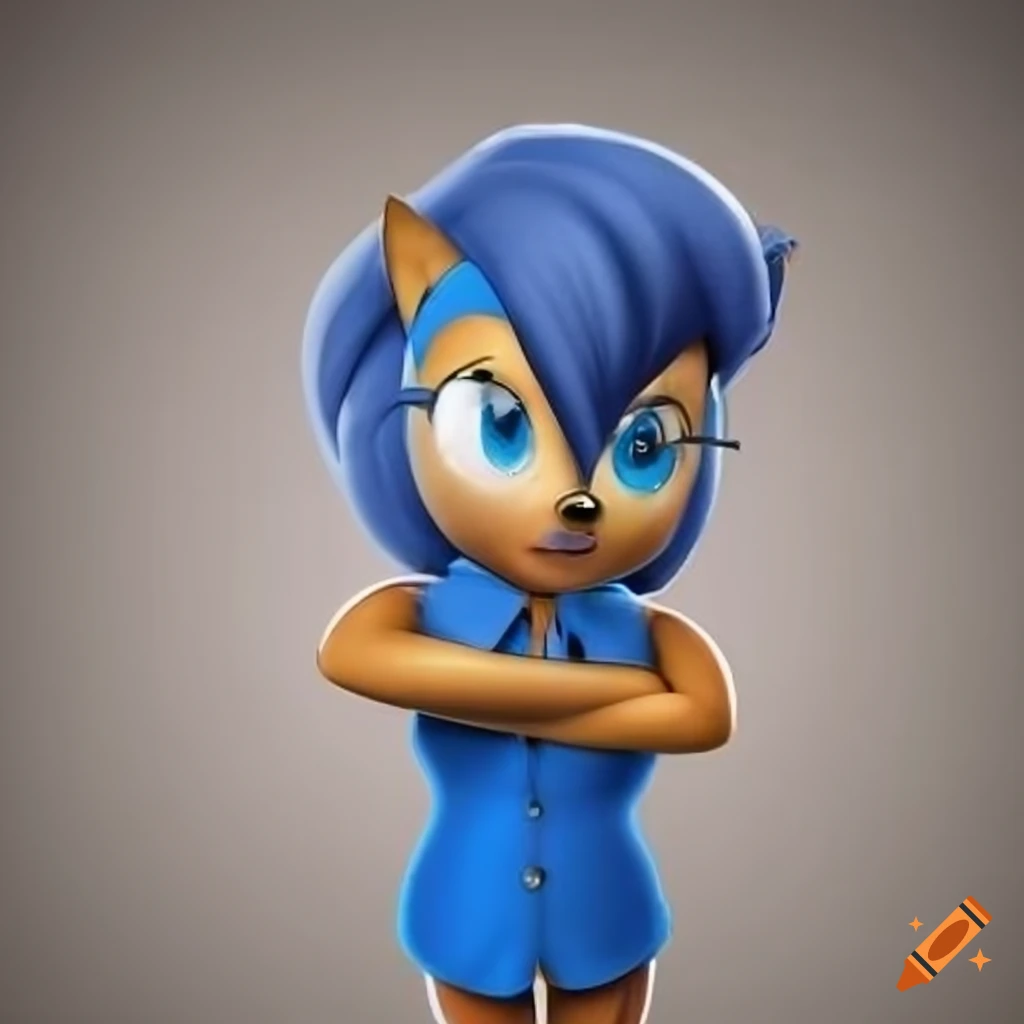 Character Sally Acorn in royal blue shirt and glasses in side profile ...