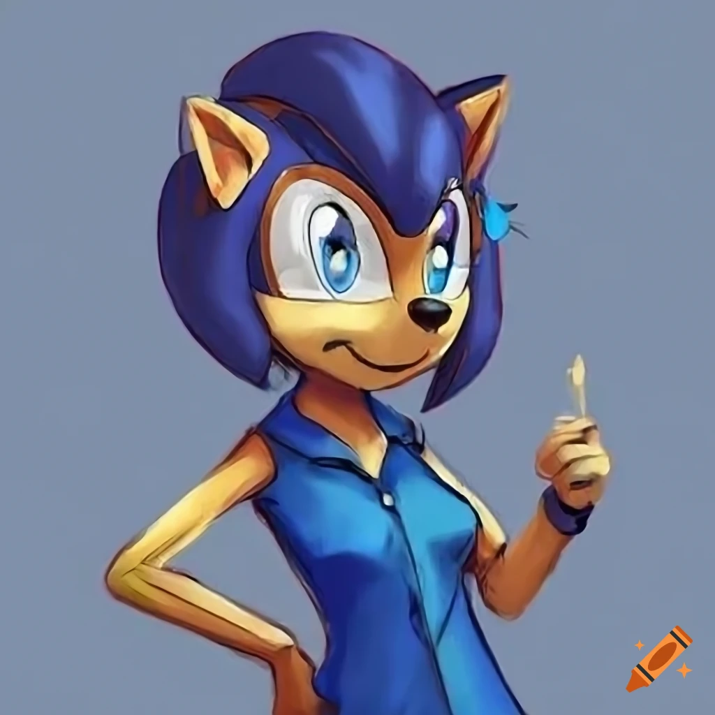 Character sally acorn in royal blue shirt and glasses in side profile ...
