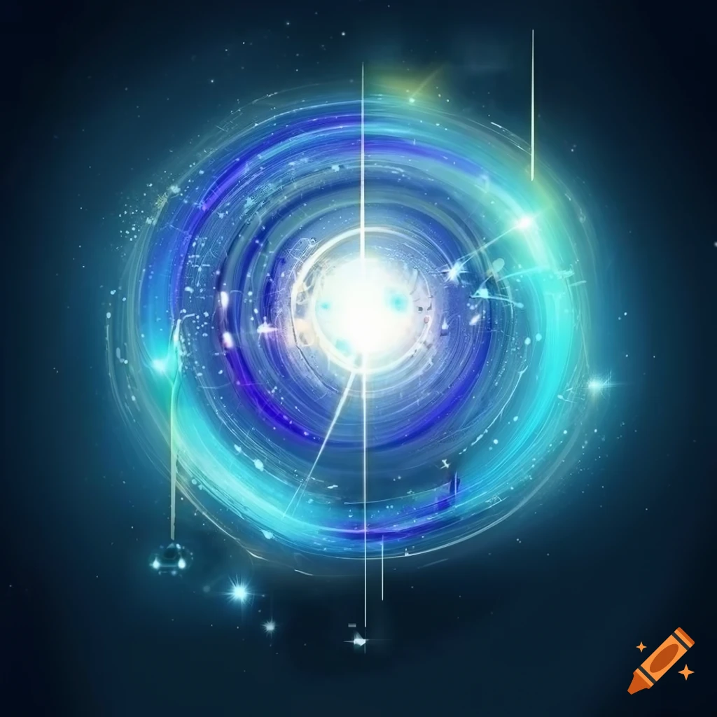 Sci-fi illustration of atoms and quantum signals in a starry night sky ...