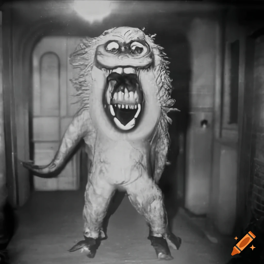 Colorful monster with long limbs in a dark school hallway on Craiyon