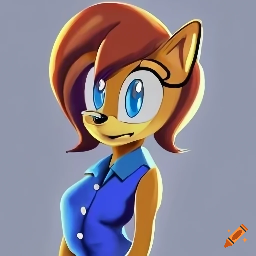 Sally acorn in a royal blue shirt and glasses in side profile view on ...