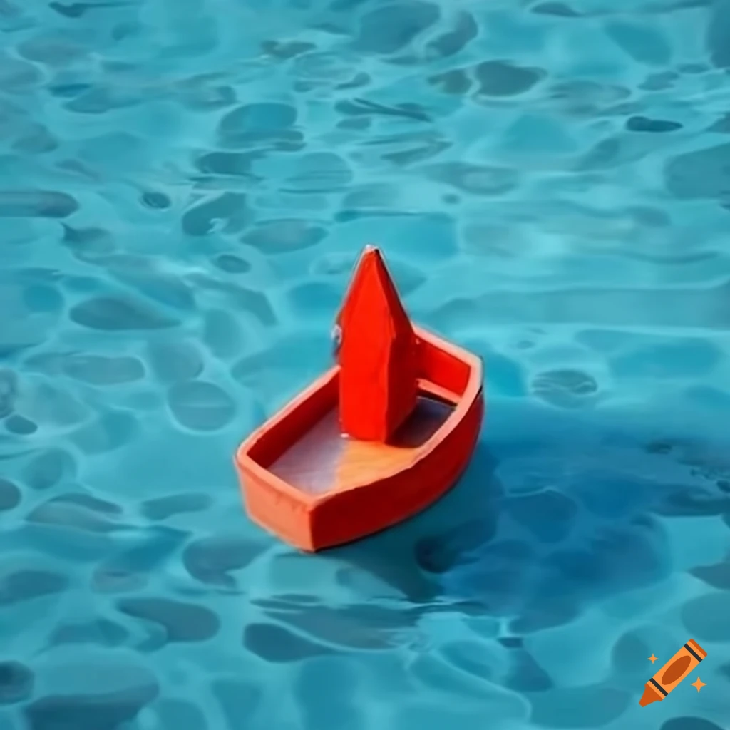 Red toy boat in a shallow pool of water on Craiyon