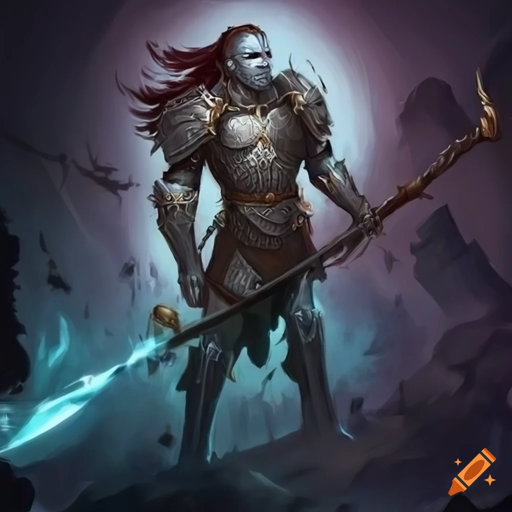 Kalashtar Echo Knight wielding a Greataxe in detailed DND art on Craiyon