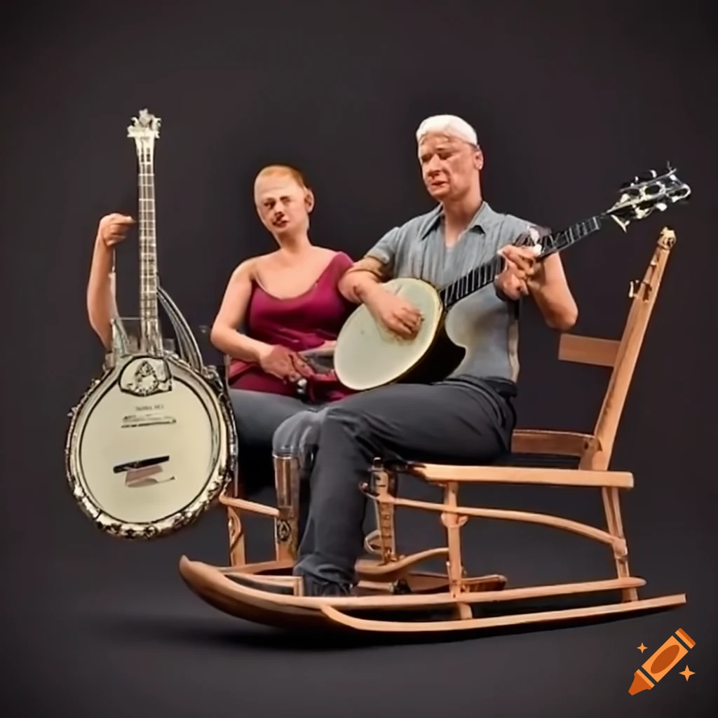 Four country musicians, one with a banjo and one in a rocking chair on ...