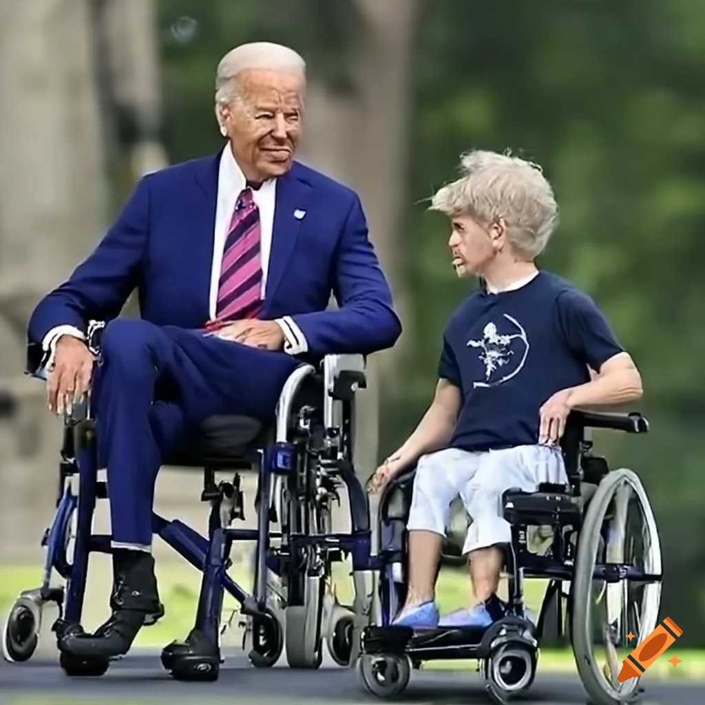 Joe Biden in a wheelchair with a child on his lap on Craiyon