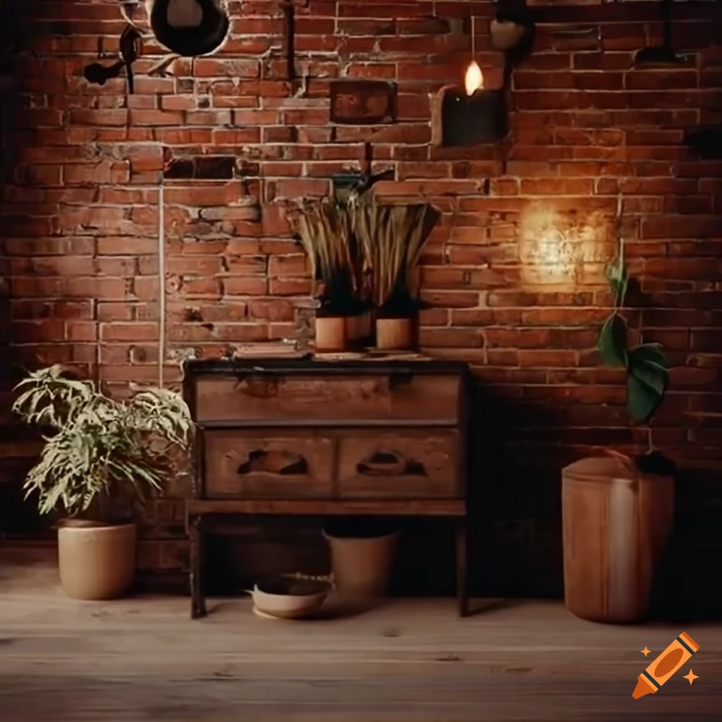 Bright exposed brick room with rustic boho style and industrial ...