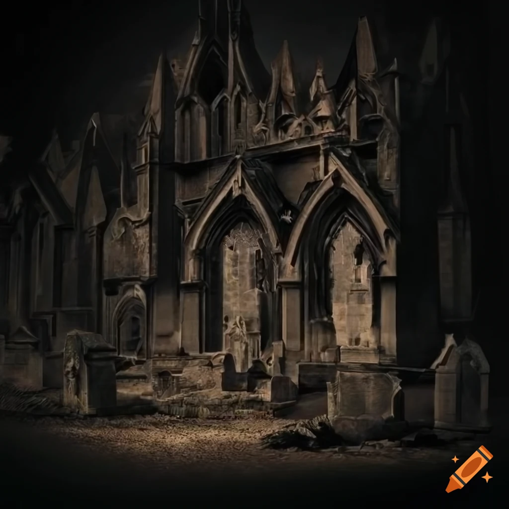 Gothic graveyard with ornate metal and stone fences on Craiyon