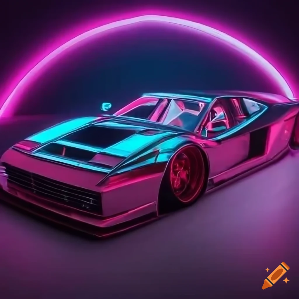Cyberpunk vintage classic Ferrari Testarossa with Liberty Walk body kit ...