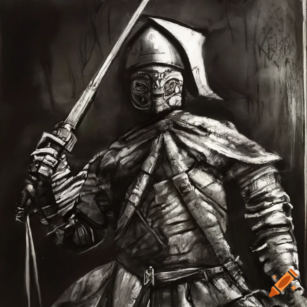 The soldier from team fortress 2 in medieval clothing, charcoal drawing ...