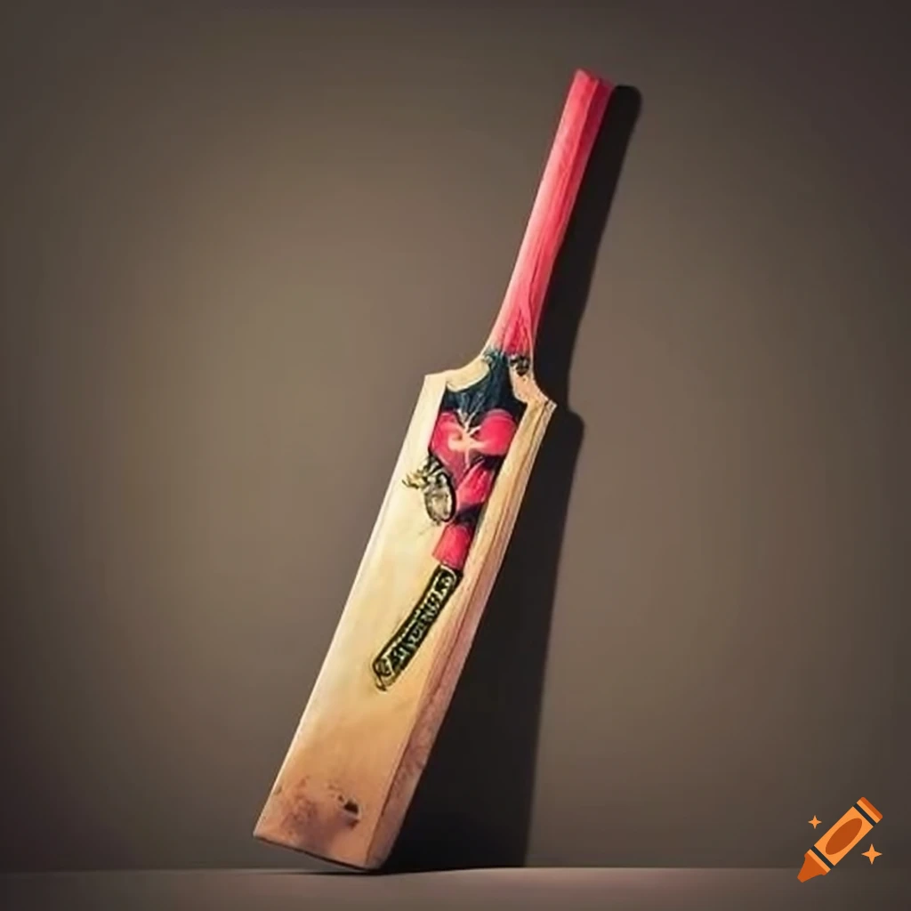 Weathered cricket bat leaning against a wall in a sunlit room on Craiyon