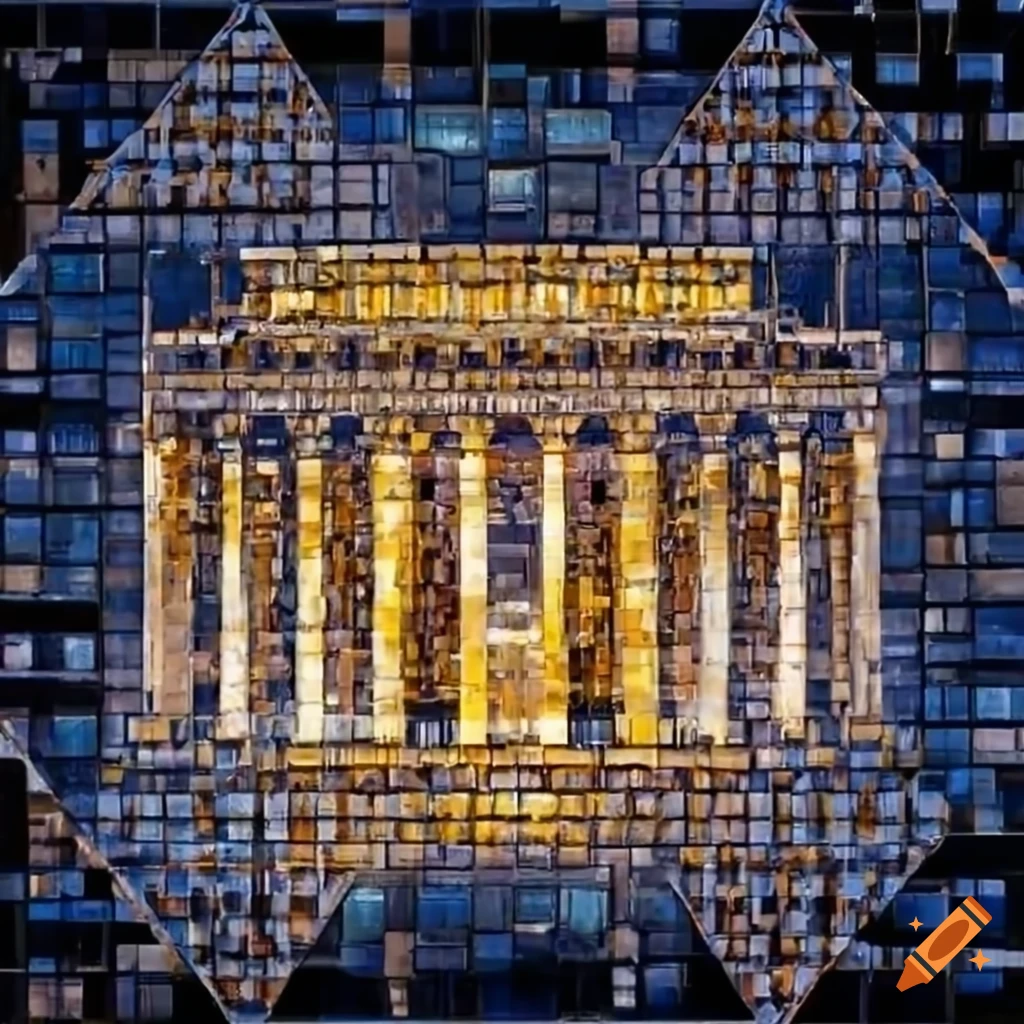 Futuristic building with micro-mosaic of ancient Greek mythology in ...
