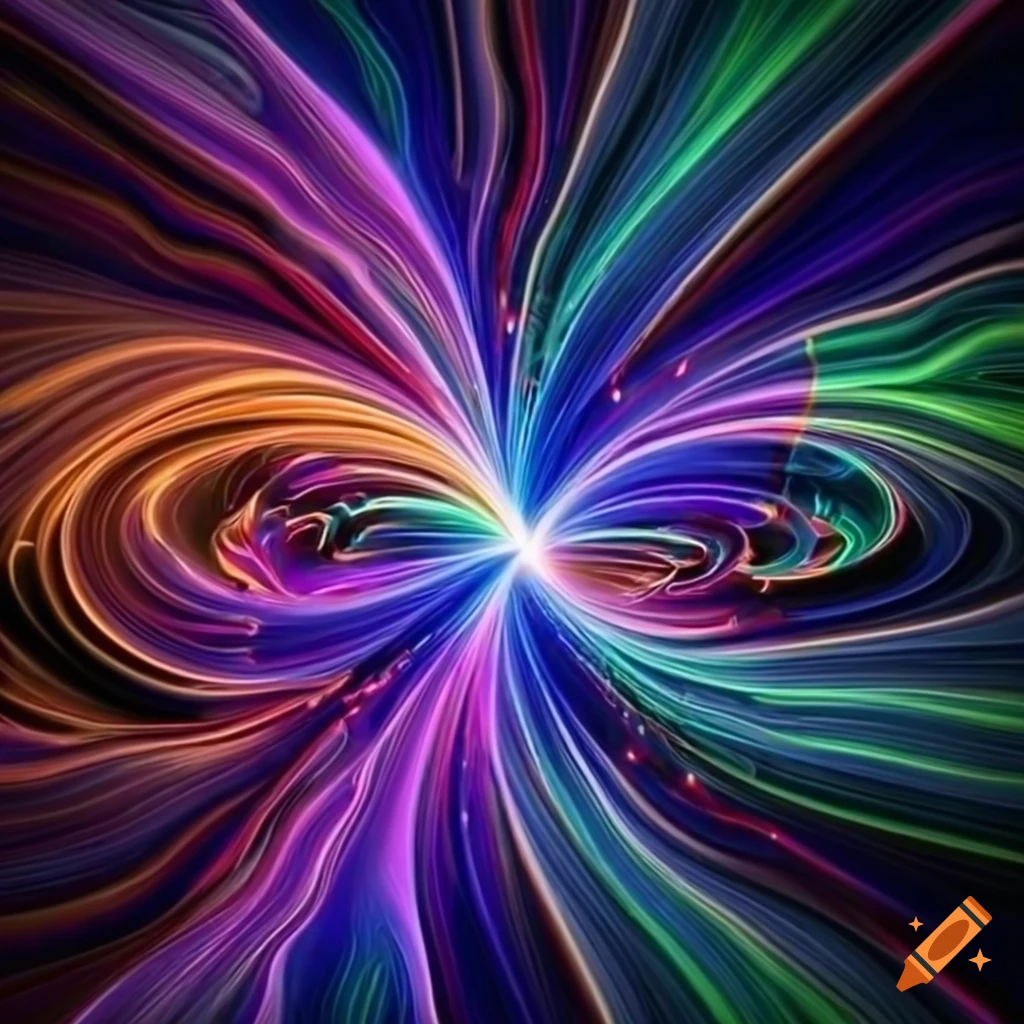 Swirling quantum particles with vibrant energy waves in an abstract ...