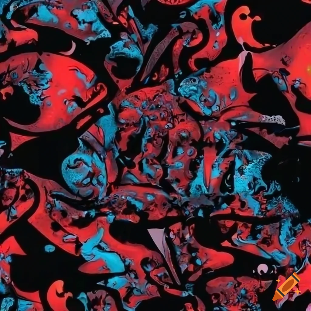 Abstract art featuring coral reef, graffiti, and monolith in various ...