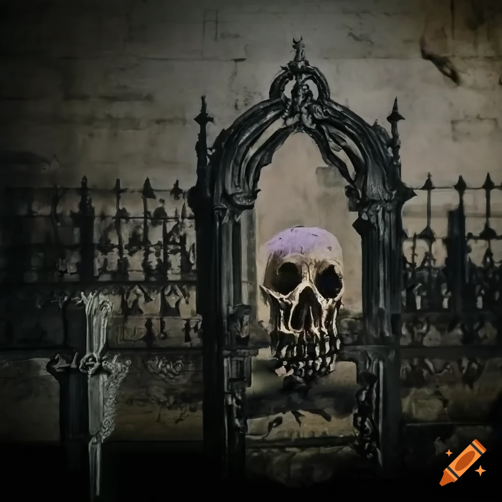 Gothic graveyard with ornate metal and stone fences on Craiyon