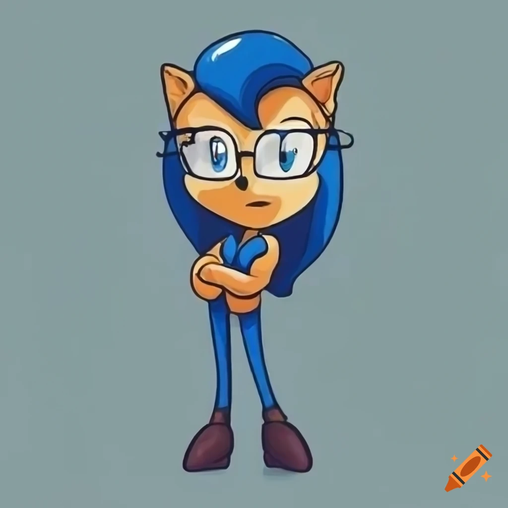 Character sally acorn in royal blue shirt and glasses in side profile ...