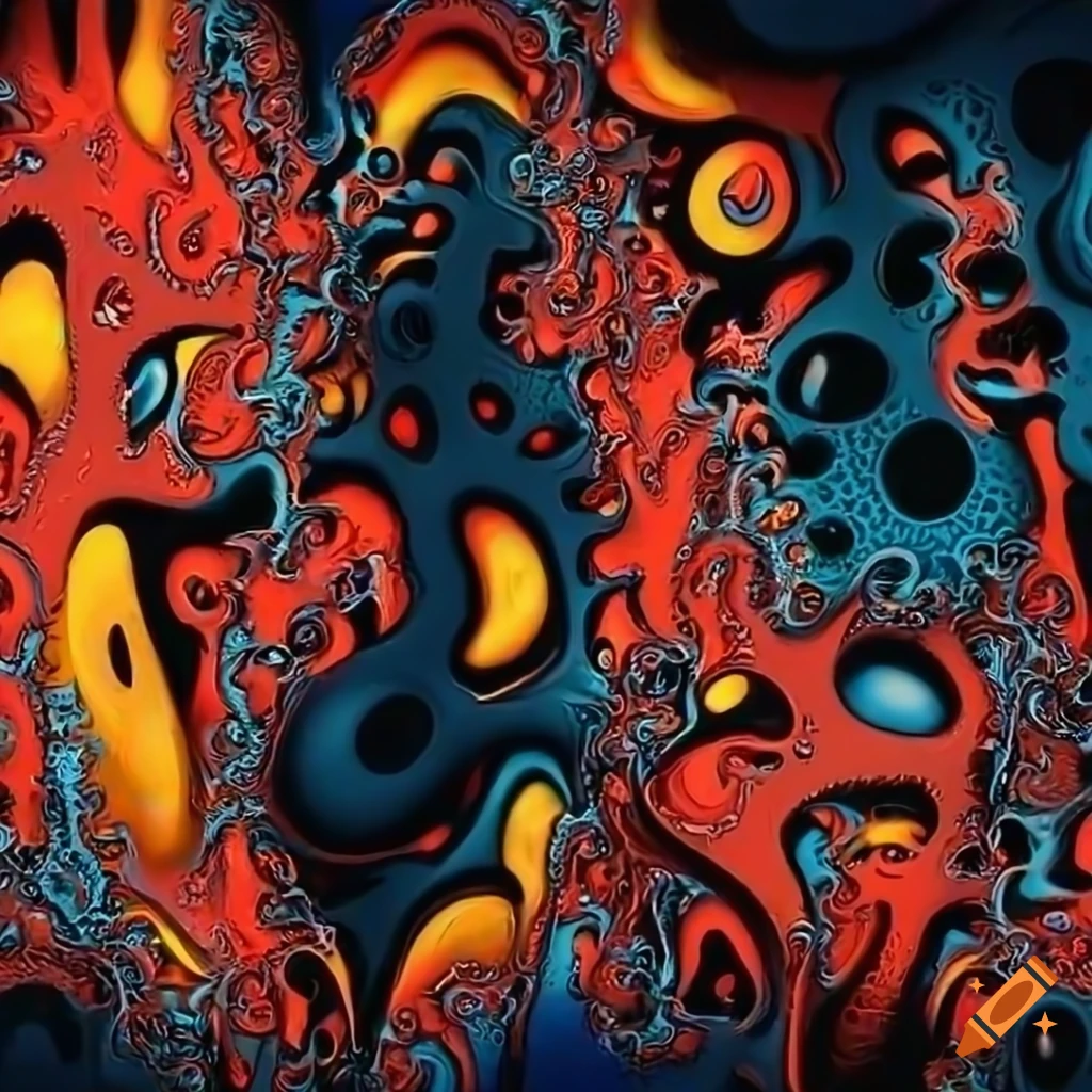 Abstract art featuring coral reef, graffiti, and monolith in various ...