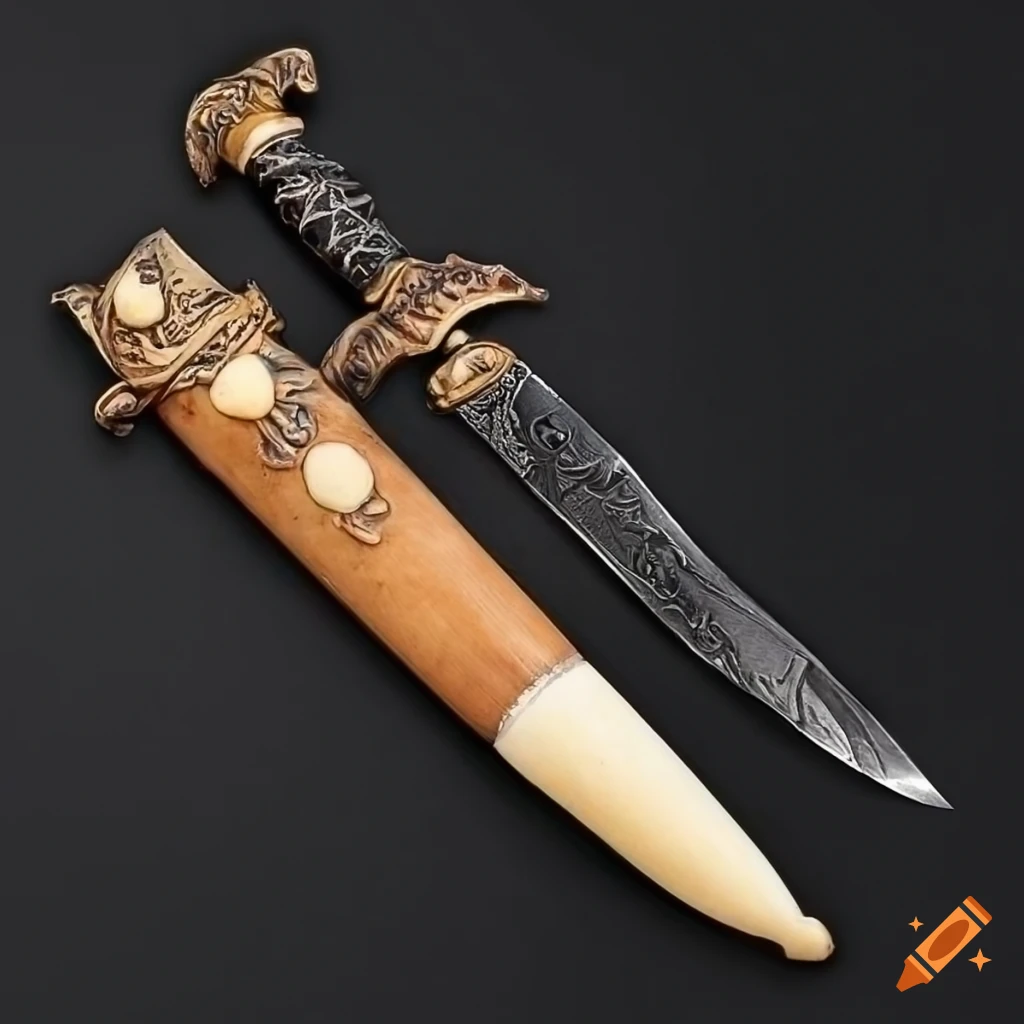 Obsidian blade dagger with ivory handle on fur on Craiyon