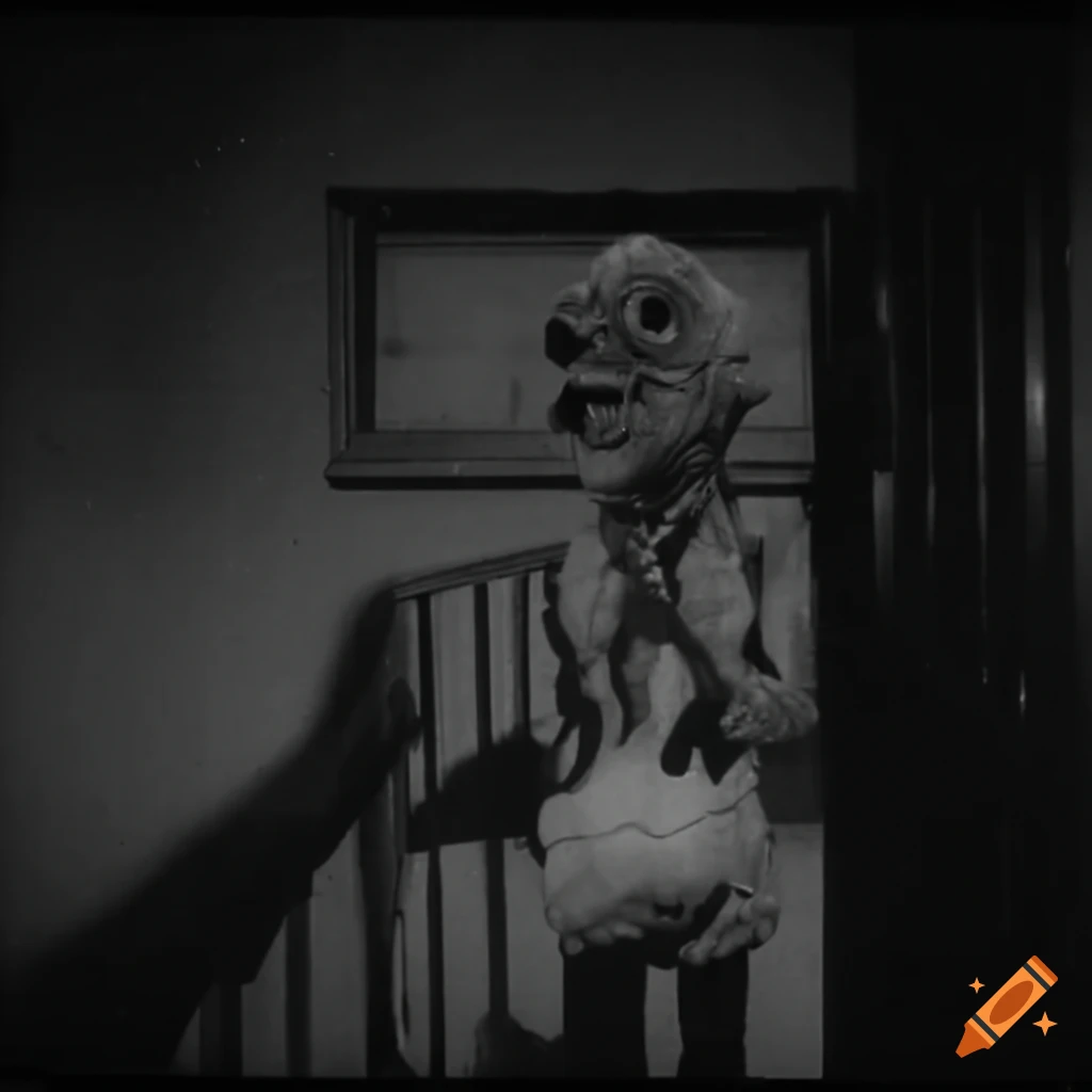 Colorful monster with long limbs in a dark school hallway on Craiyon