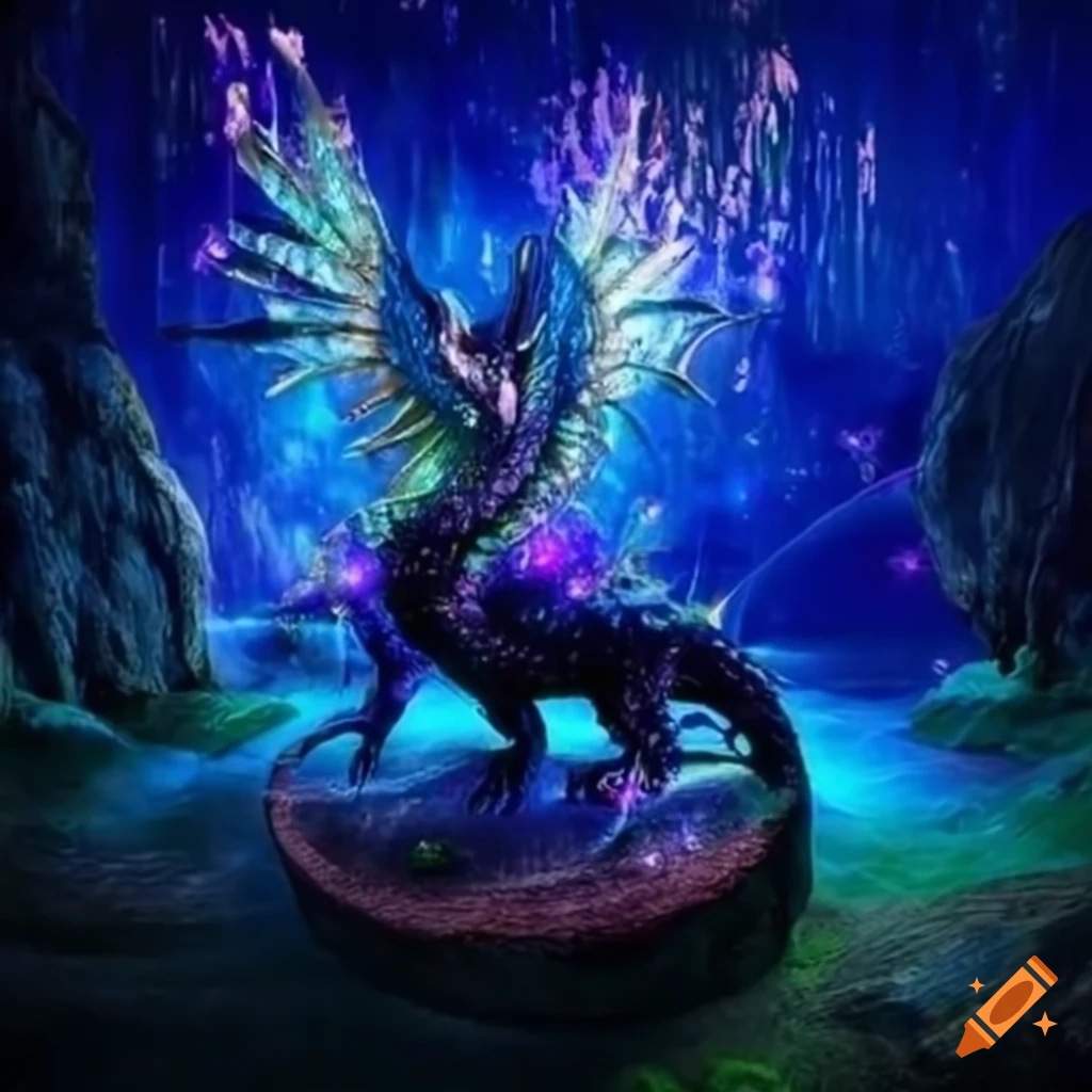 Legendary dragon's enchanted cave filled with jewels on Craiyon