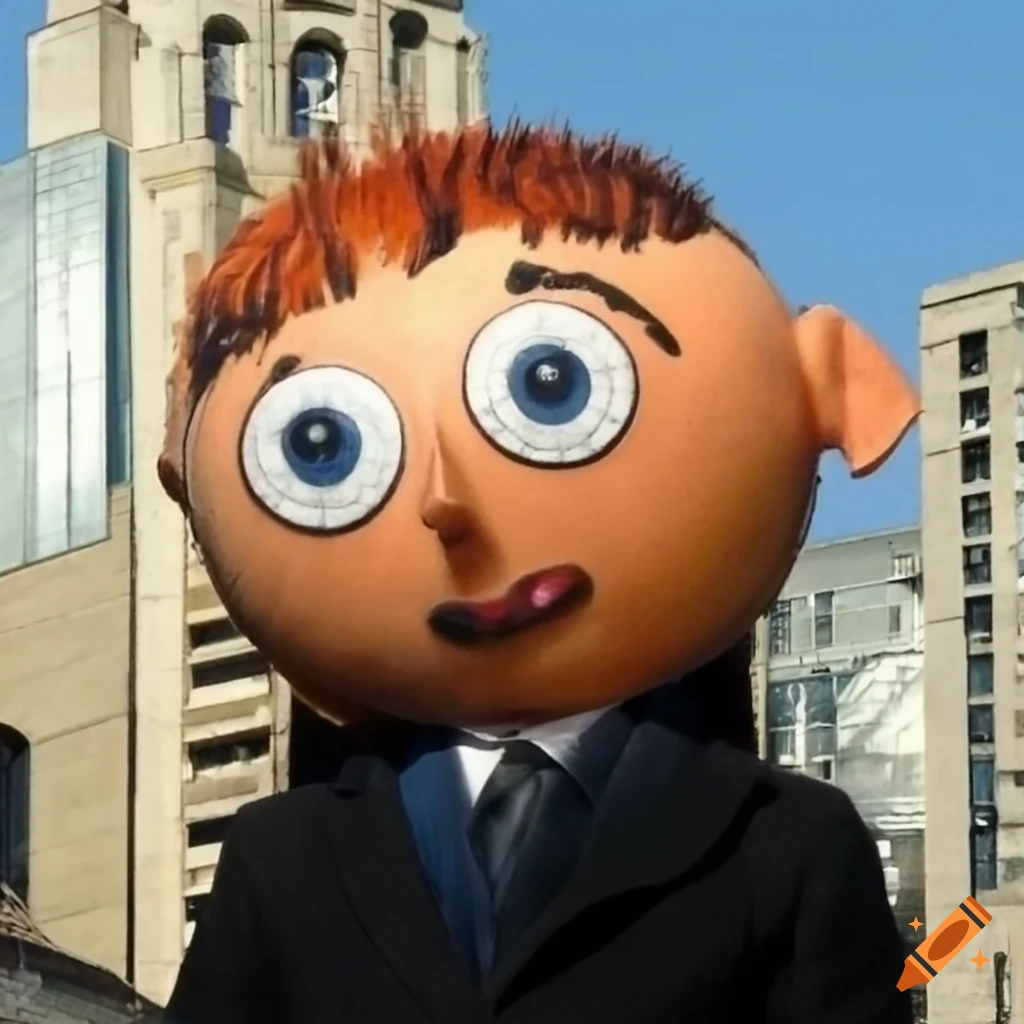 Satirical depiction of frank sidebottom on the liver building on Craiyon