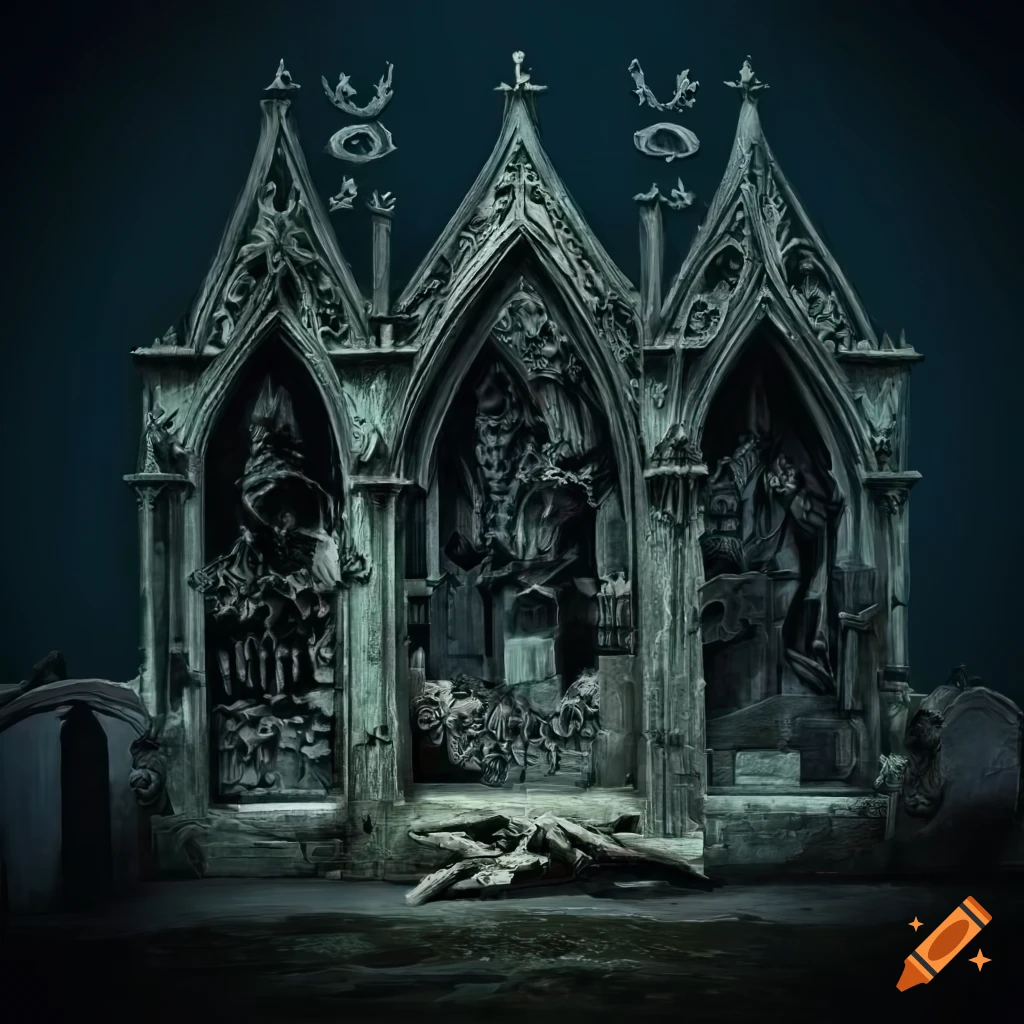 Gothic graveyard with ornate metal and skull iconography on Craiyon