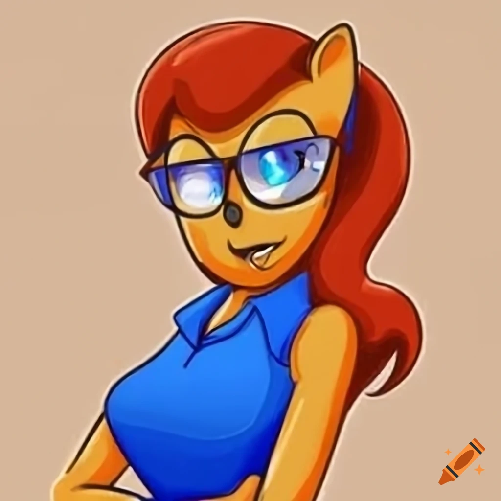 Sally acorn in a royal blue sleeveless shirt wearing glasses in side ...