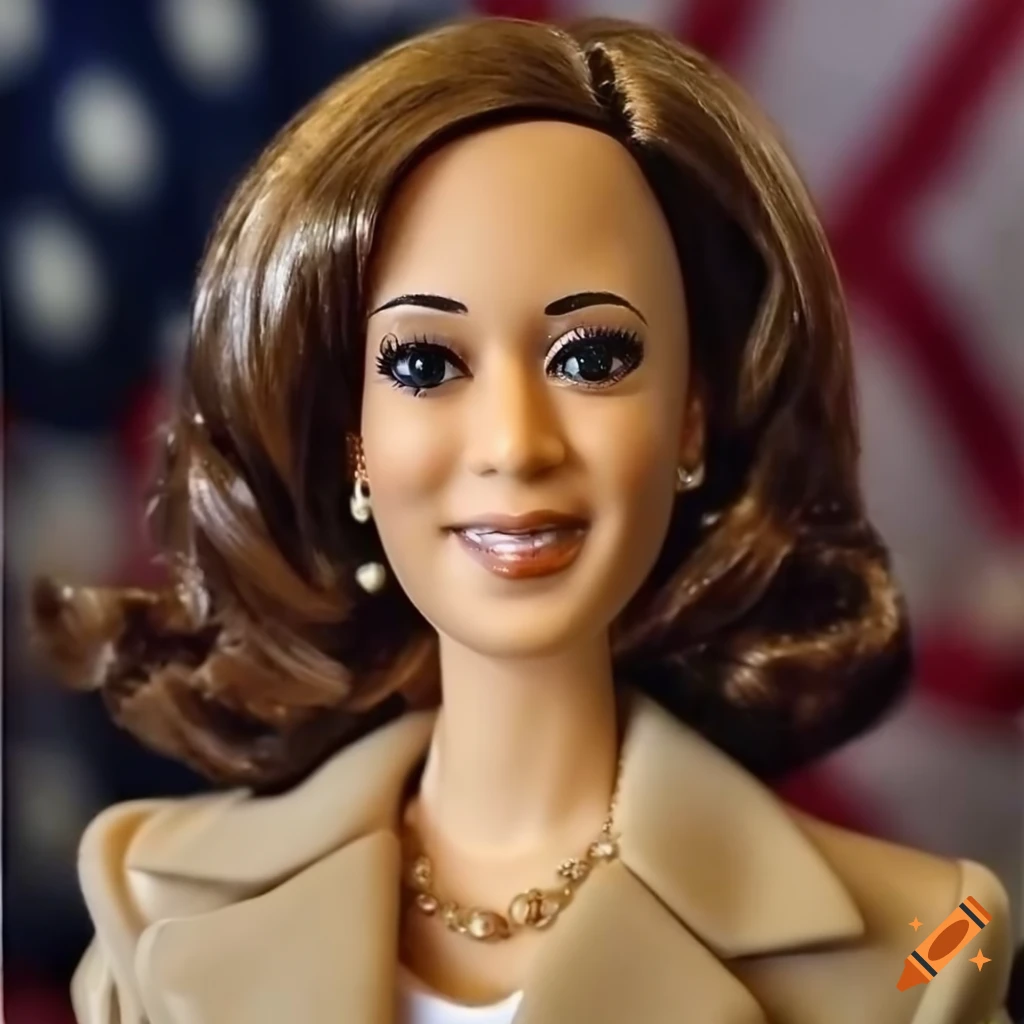 President kamala harris doll in tan jacket and pearl necklace on Craiyon