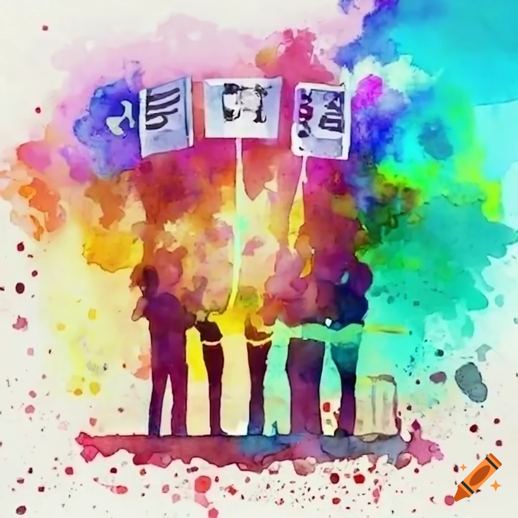 Consumer rights protest with a diverse group holding signs on Craiyon