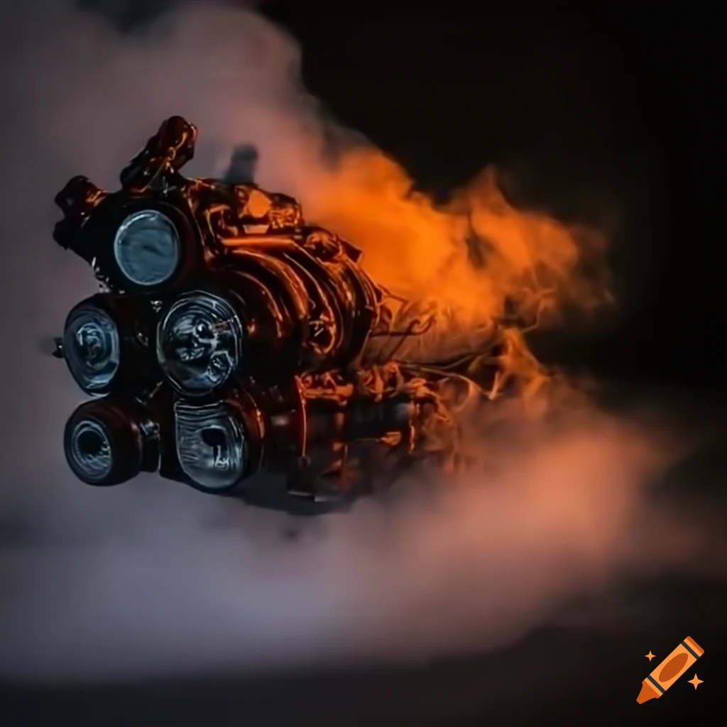 Roaring v8 engine in a smoky burnout on Craiyon