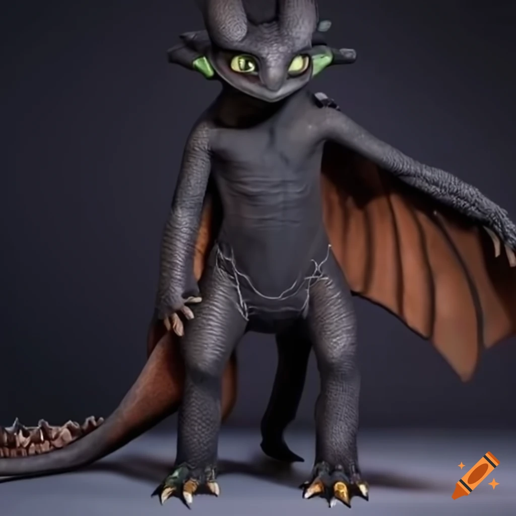 Realistic humanoid toothless dragon full body on Craiyon
