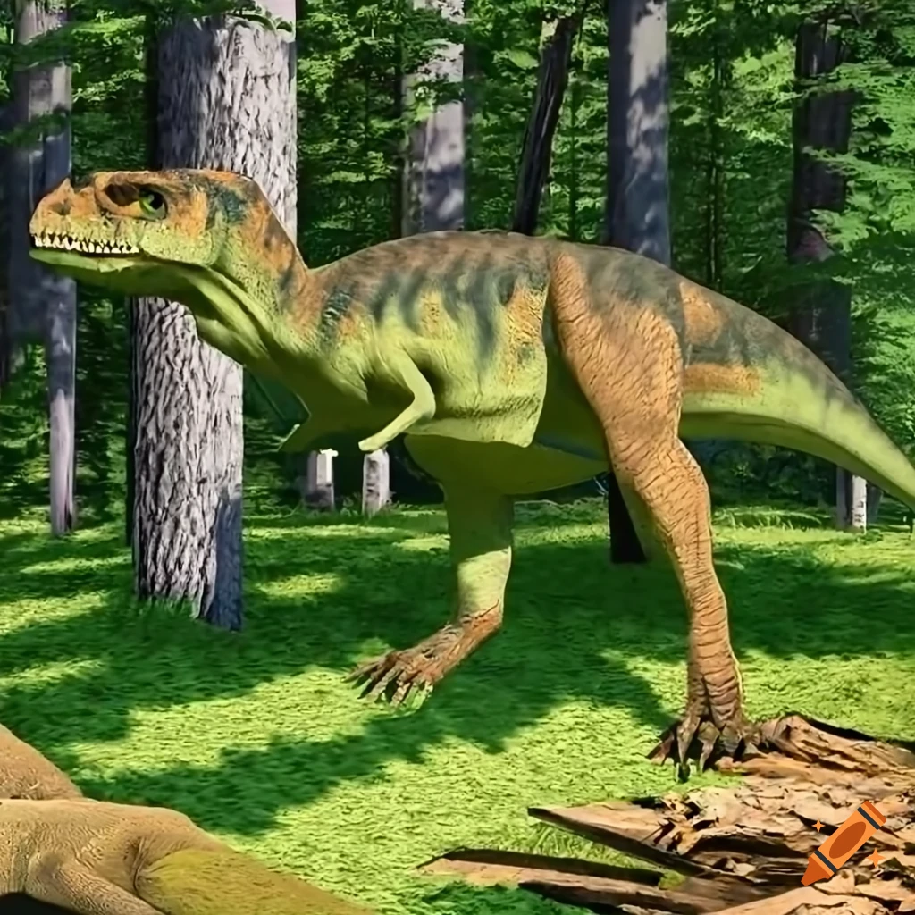 Iguanodon dinosaurs with intricate color patterns walking through a ...