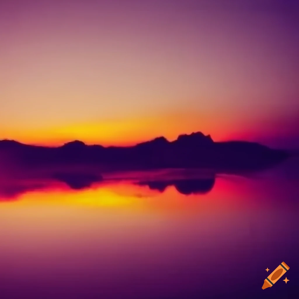 Psychedelic sunset on the beach with mirror effect and warm colors on ...