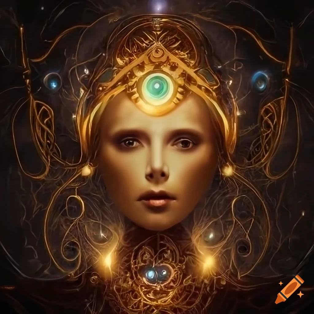 Ethereal sci-fi world inspired by Celtic mythology with polished gems ...