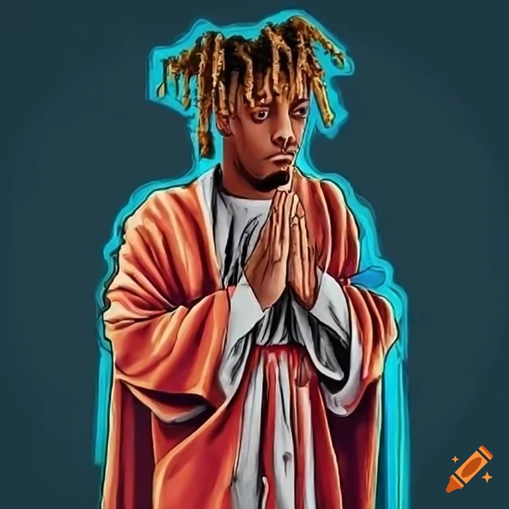 Artistic rendition of Juice Wrld portraying Jesus praying on Craiyon