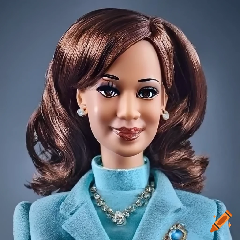 President kamala harris doll in baby blue jacket and pearl necklace on ...