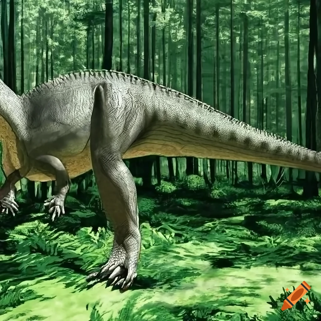 Iguanodon dinosaurs with intricate color patterns walking through a ...